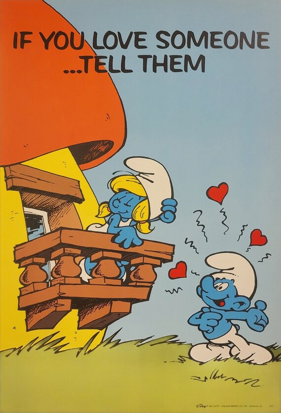 If You Love Someone. Tell Them Vintage Smurf Poster from 1980s
