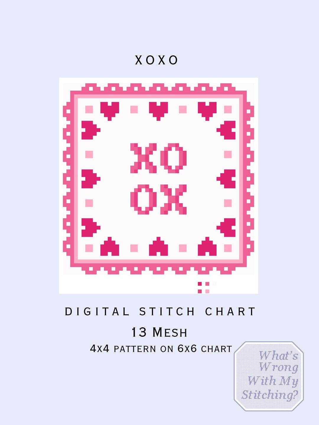 XOXO 4x4 Needlepoint/cross Stitch Digital Chart PDF - 13 Count - Etsy