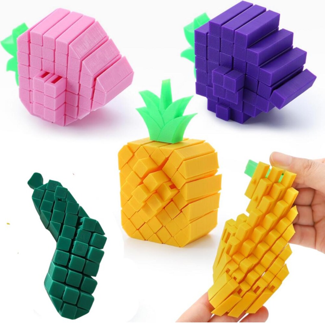 3D Printed Fruit Fidget Worms – Sensory Click Toy, Stress Relief (set ...