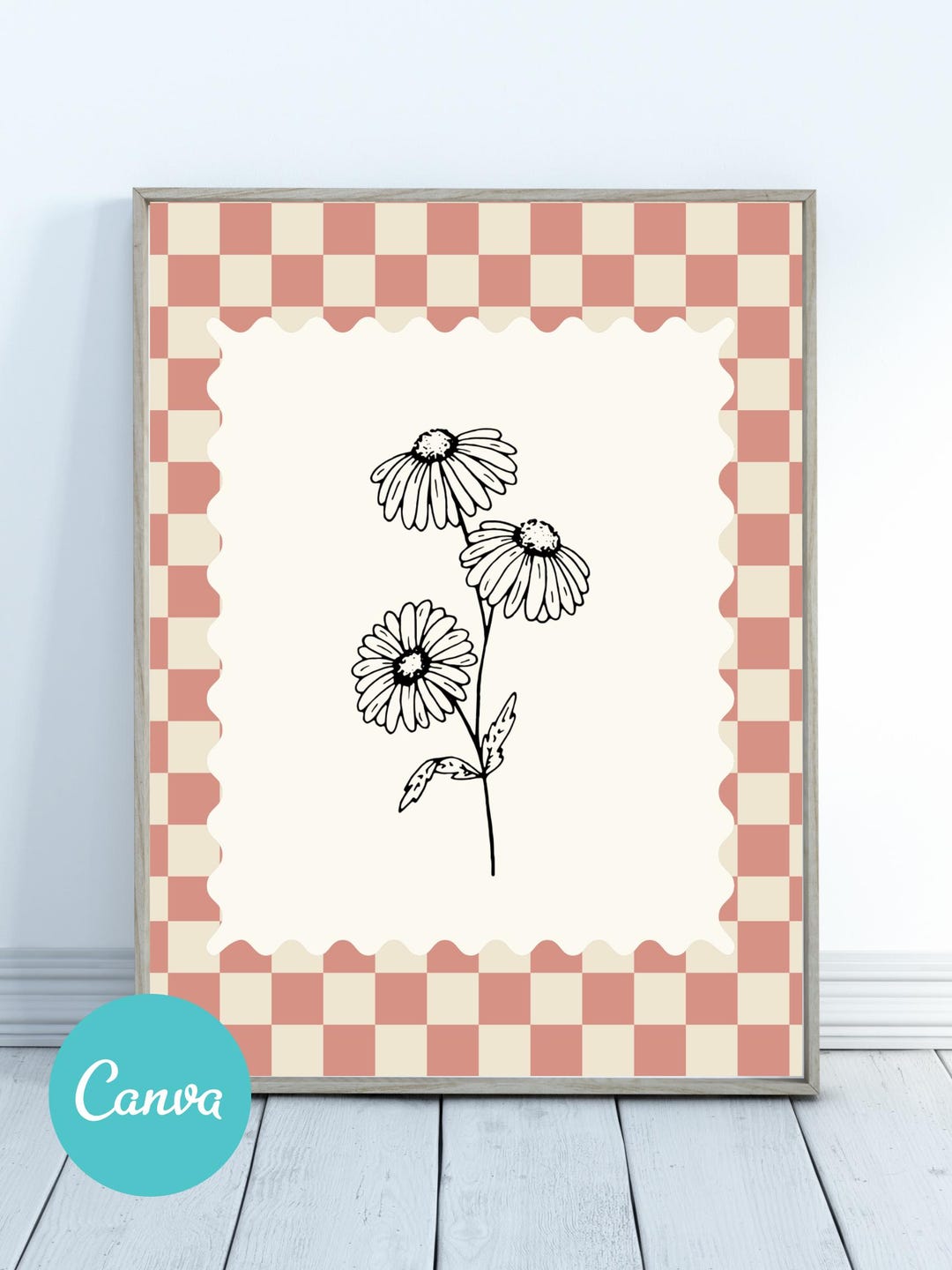 Digital Wall Art, Pink, Flower, Simple, Modern, Checkers, Love, Gift ...