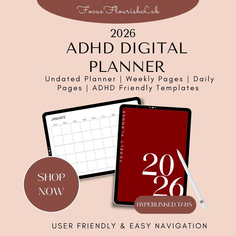 RED 2026 ADHD Planner Printable for Adults|digital ADHD Planner|all in ...