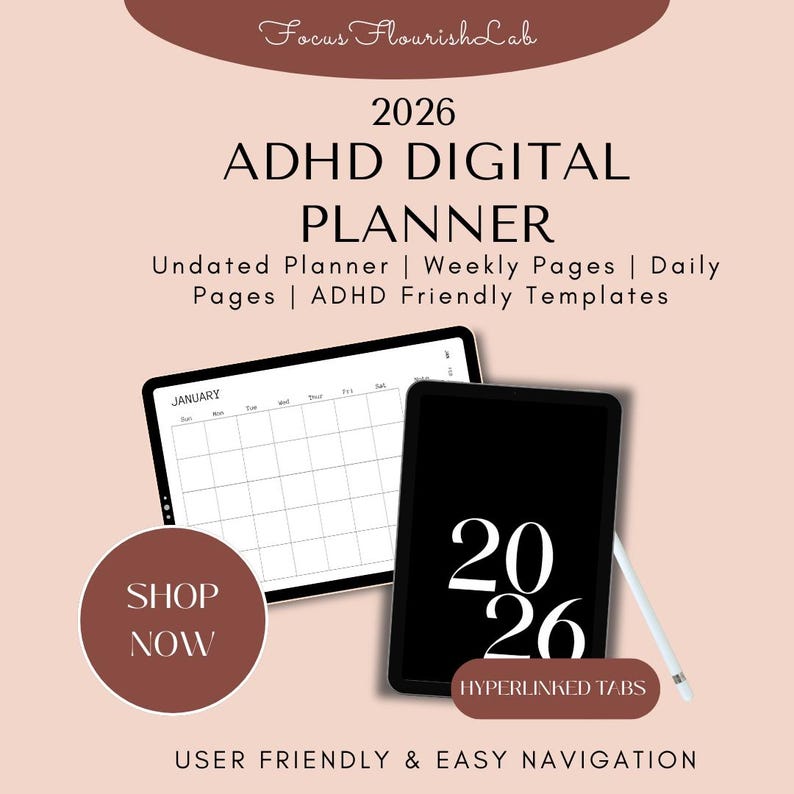 BLACK 2026 ADHD Planner Printable for Adults|digital ADHD Planner|all ...
