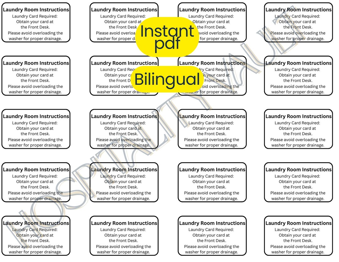 Bilingual Laundry Room Instructions Sign | Hotel Guest Laundry Rules ...
