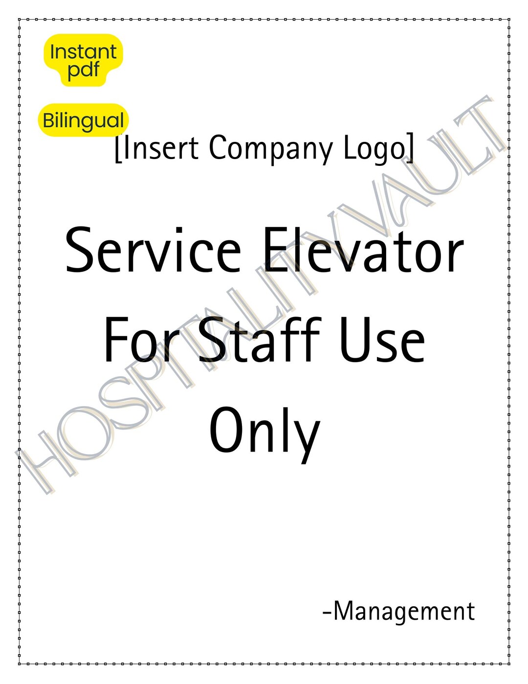 Bilingual Service Elevator Only Sign | Staff Access Notice | Freight ...