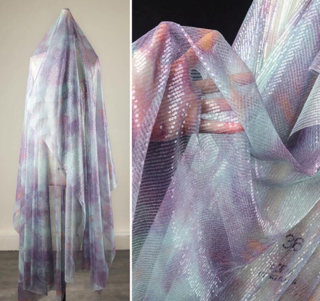 Purple Green Gradient Sequin Mesh Fabric Lightweight Translucent Shiny ...