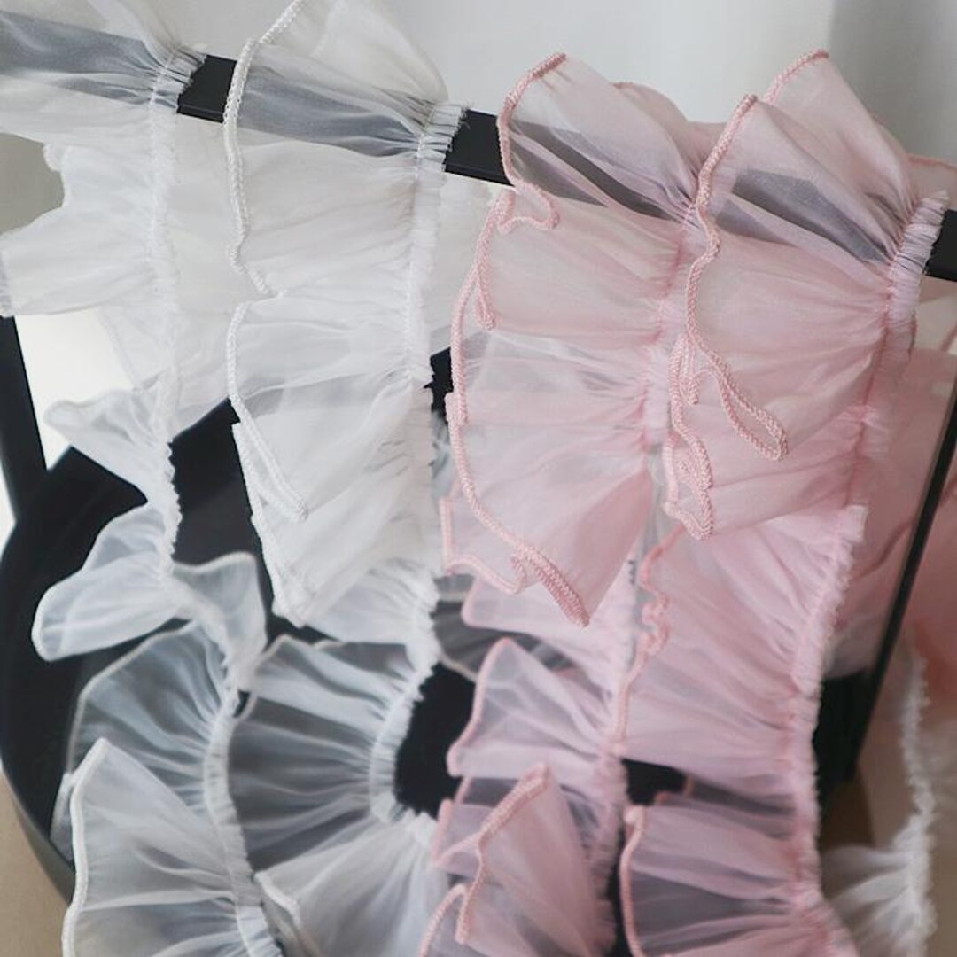 5 Meters 5cm 1.96" Wide Ivory/pink Tulle Gauze Diy Wrinkle Ruffle Pleat ...