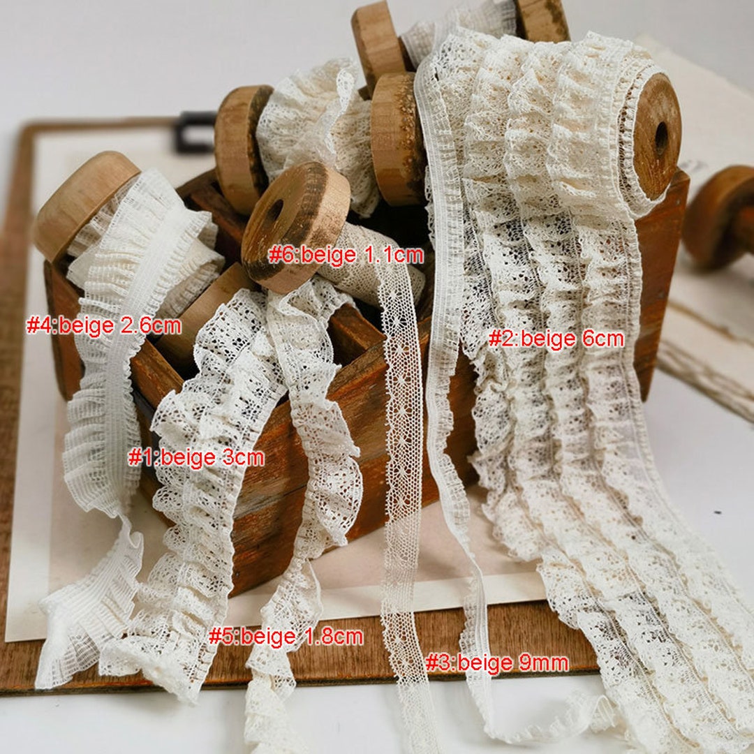 3-10 Meters/lot 0.9-6cm Wide Beige Stretchy Elastic Cotton Ruffled ...