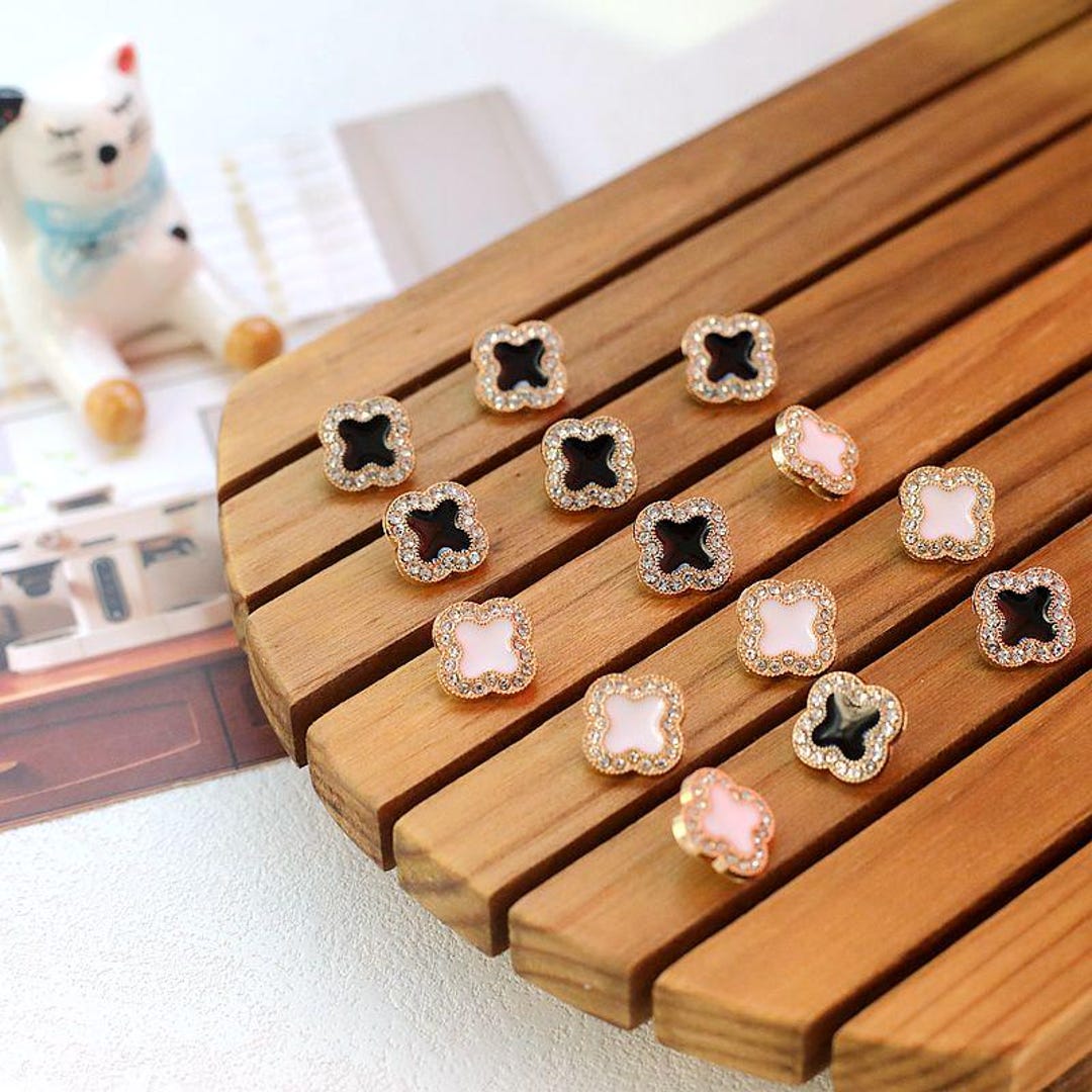 20pcs 1.25cm 0.49" Wide Black/white Metal Clover Button Shirt Studded ...