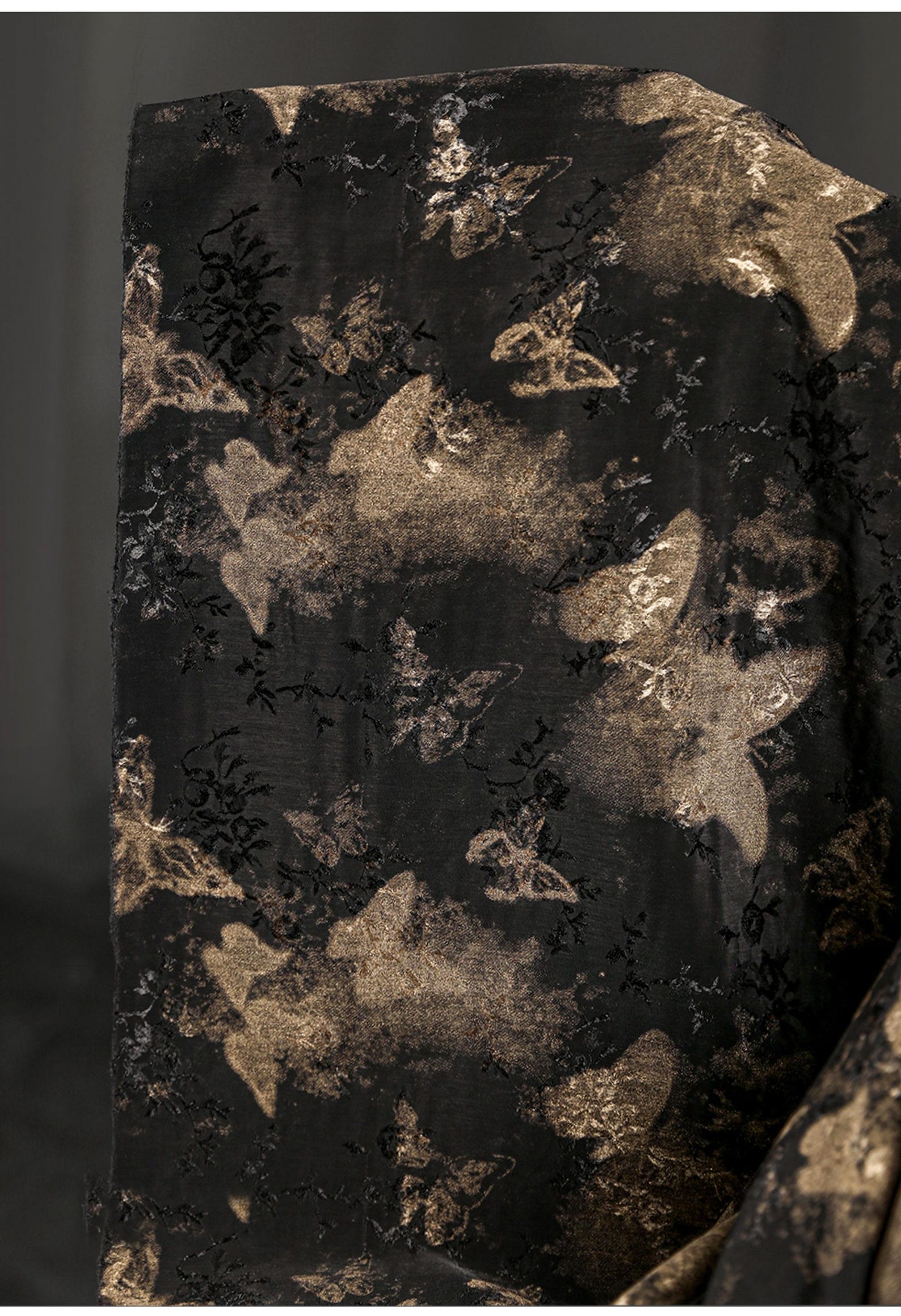 1.5 Meters Wide Black Gold Hot Stamping Butterfly Dark Pattern Jacquard ...