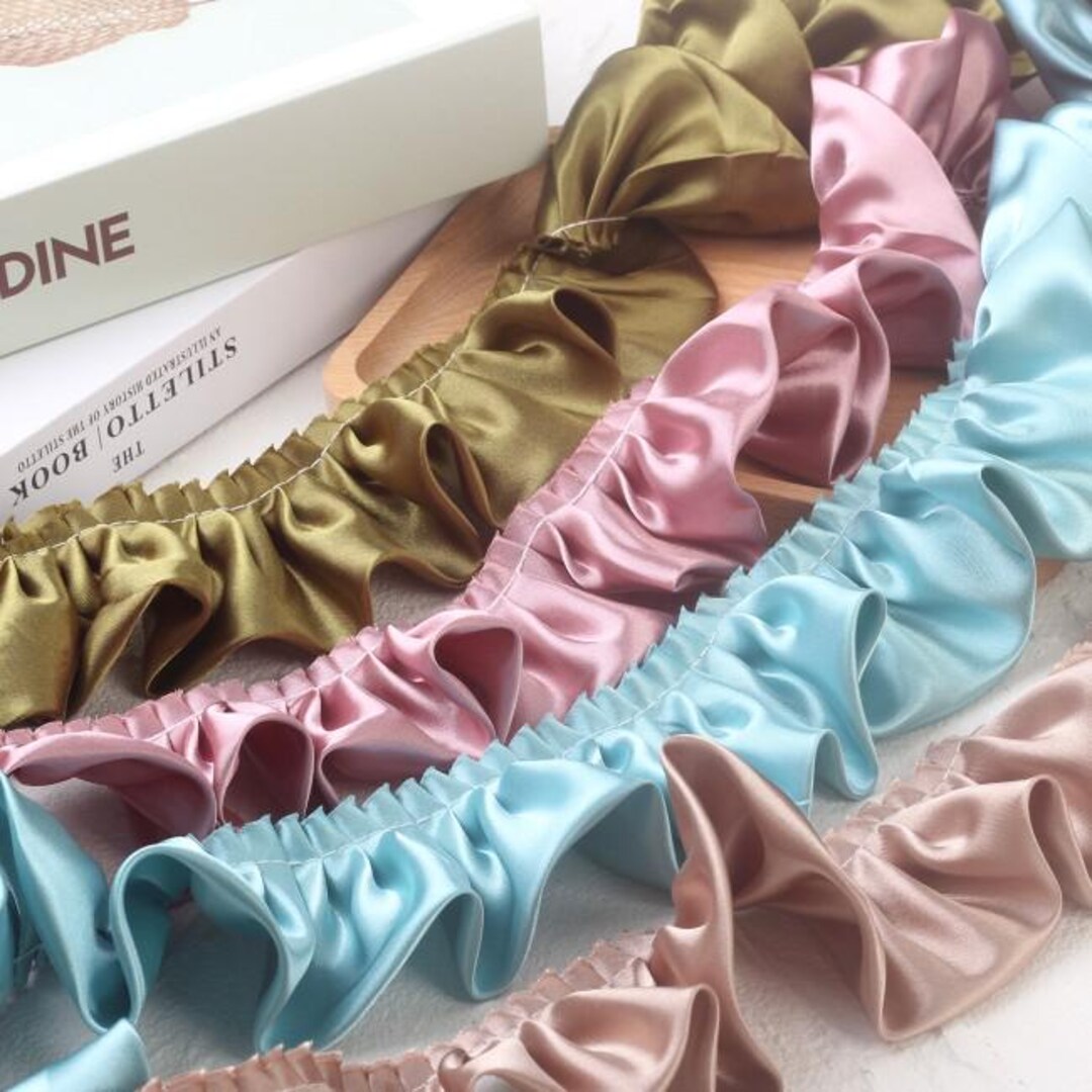 3 Meters 5.5cm 2.16" Wide Satin Ruffle Pleat Lace Trim Ribbon Extend ...