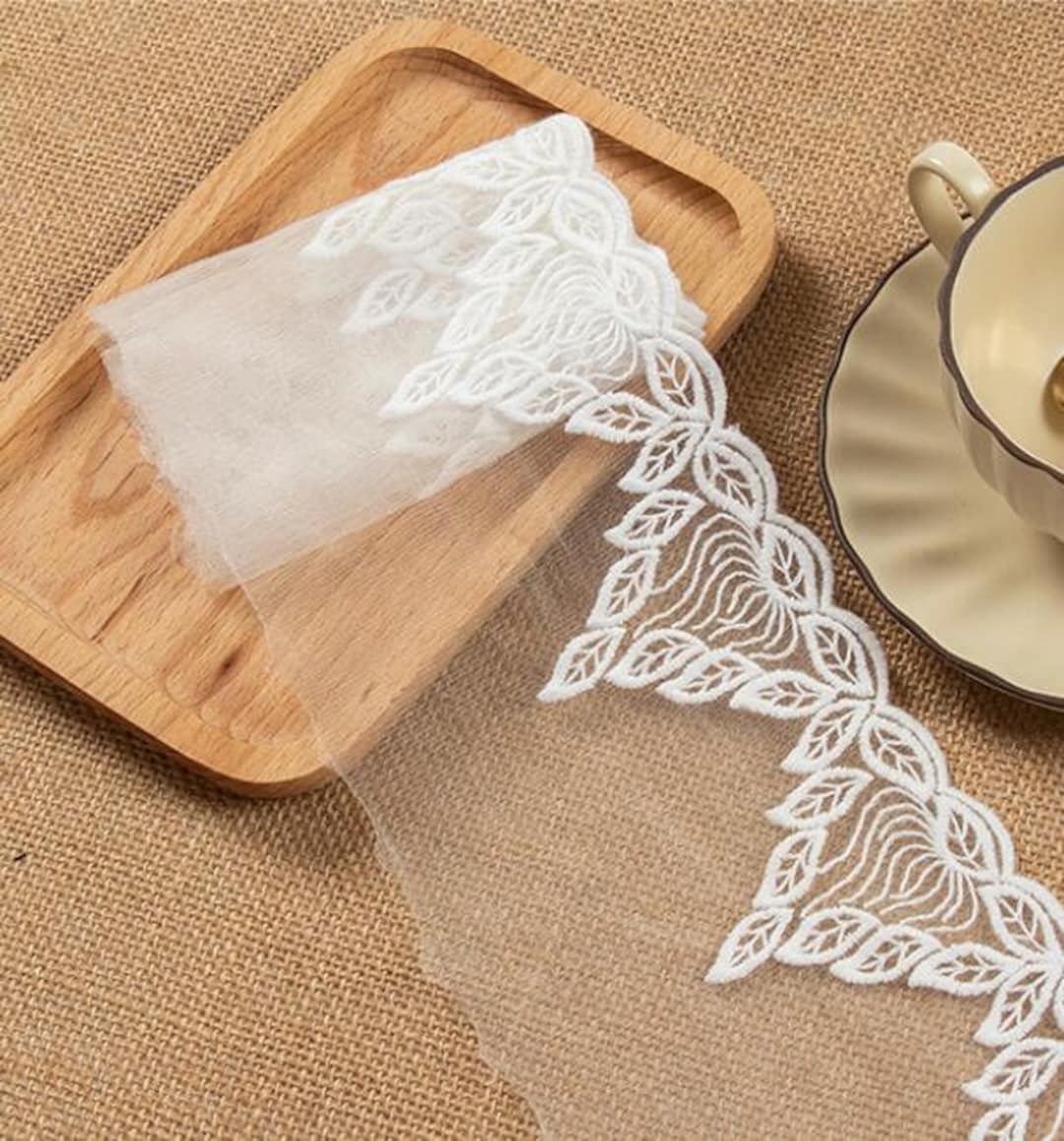 10 Yard 13cm 5.11 Inches Wide Ivory Mesh Garments Fabric Embroidery ...