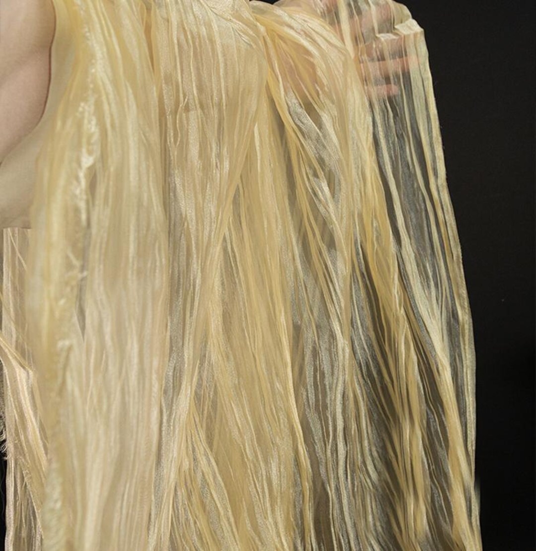 Glossy Yellow Organza Texture Messy Wrinkled Gauze Fabric Yarn Skirt ...