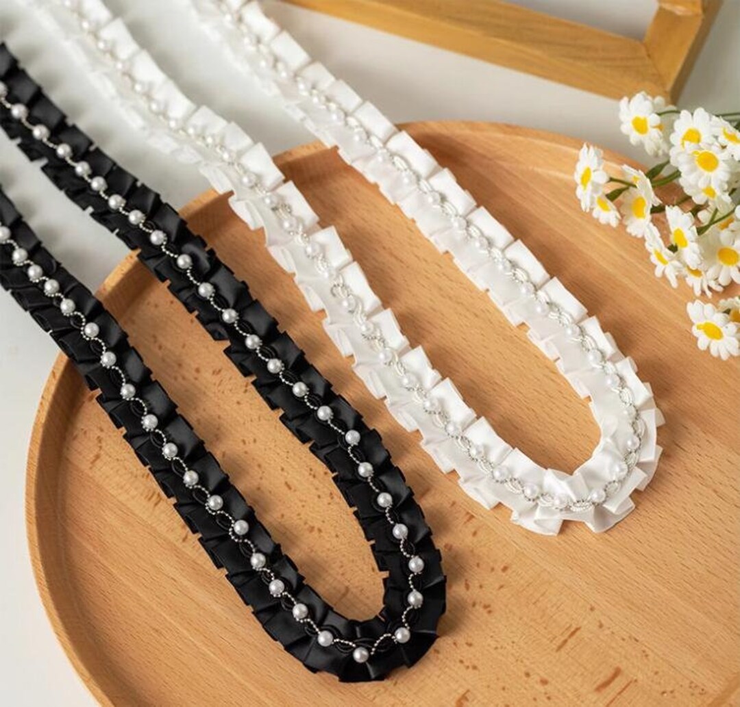 5 Meterst 2.5cm 0.98 Wide Black/white Beads Ruffle Pleat Wrinkle Skirt ...