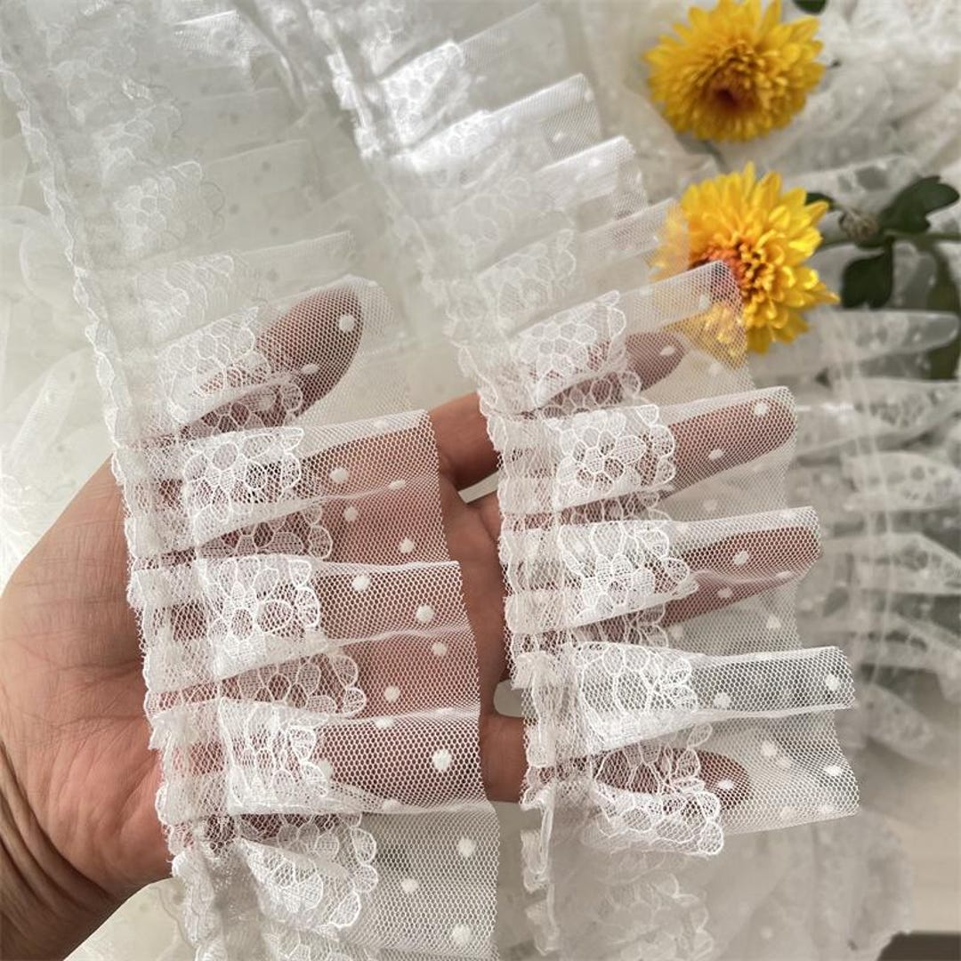 Ivory 6cm 2.36" Wide Dots Mesh Crushed Wrinkle Lace Trim Ribbon ...