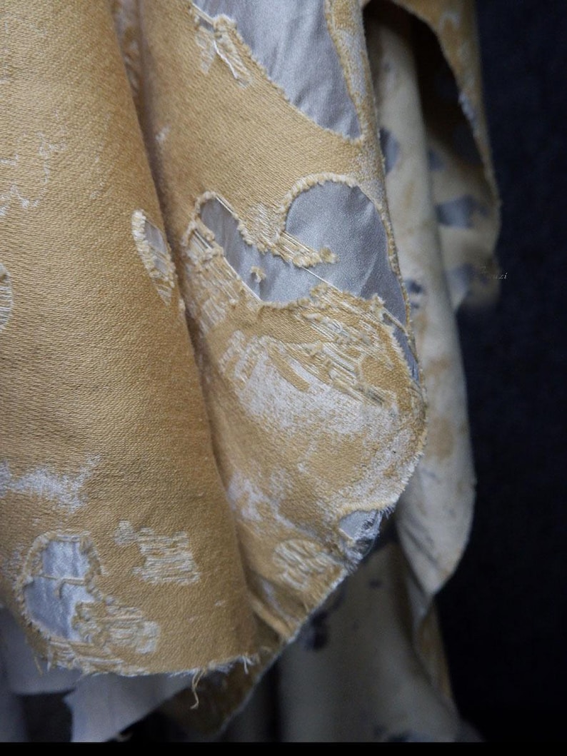 1.4 Meters Wide Khaki Cotton Blended Slightly Transparent Tattered Yarn ...