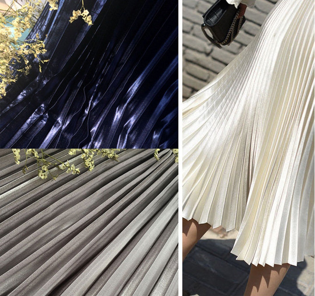 Solid Crystal Satin Metallic Texture Organ Ruffle Pleat Fabric Lady ...