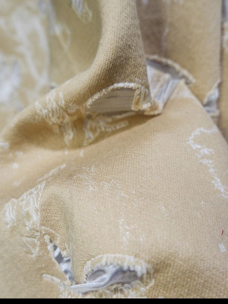 1.4 Meters Wide Khaki Cotton Blended Slightly Transparent Tattered Yarn ...