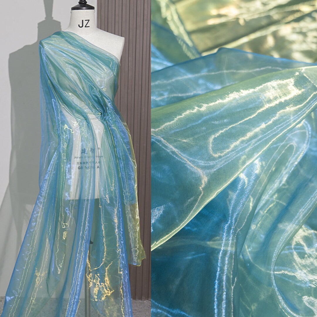 Blue Gradient Laser Pearlescent Gauze Fabric Encrypted Bright Silk ...