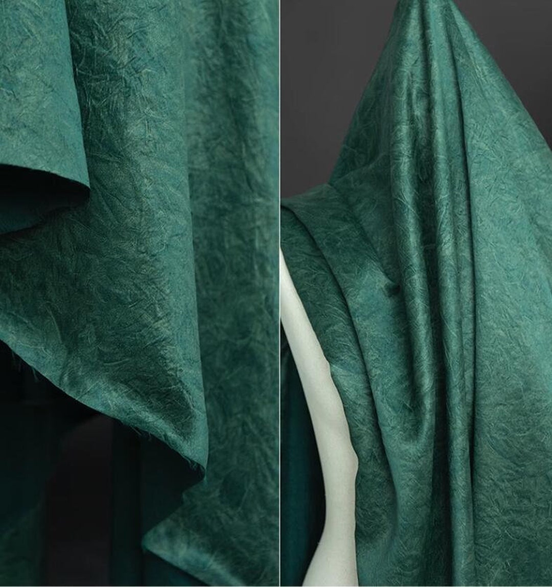 1.44 Meter Wide Dark Green Acetic Acid Wrinkled Satin Fabric Diy Dress ...