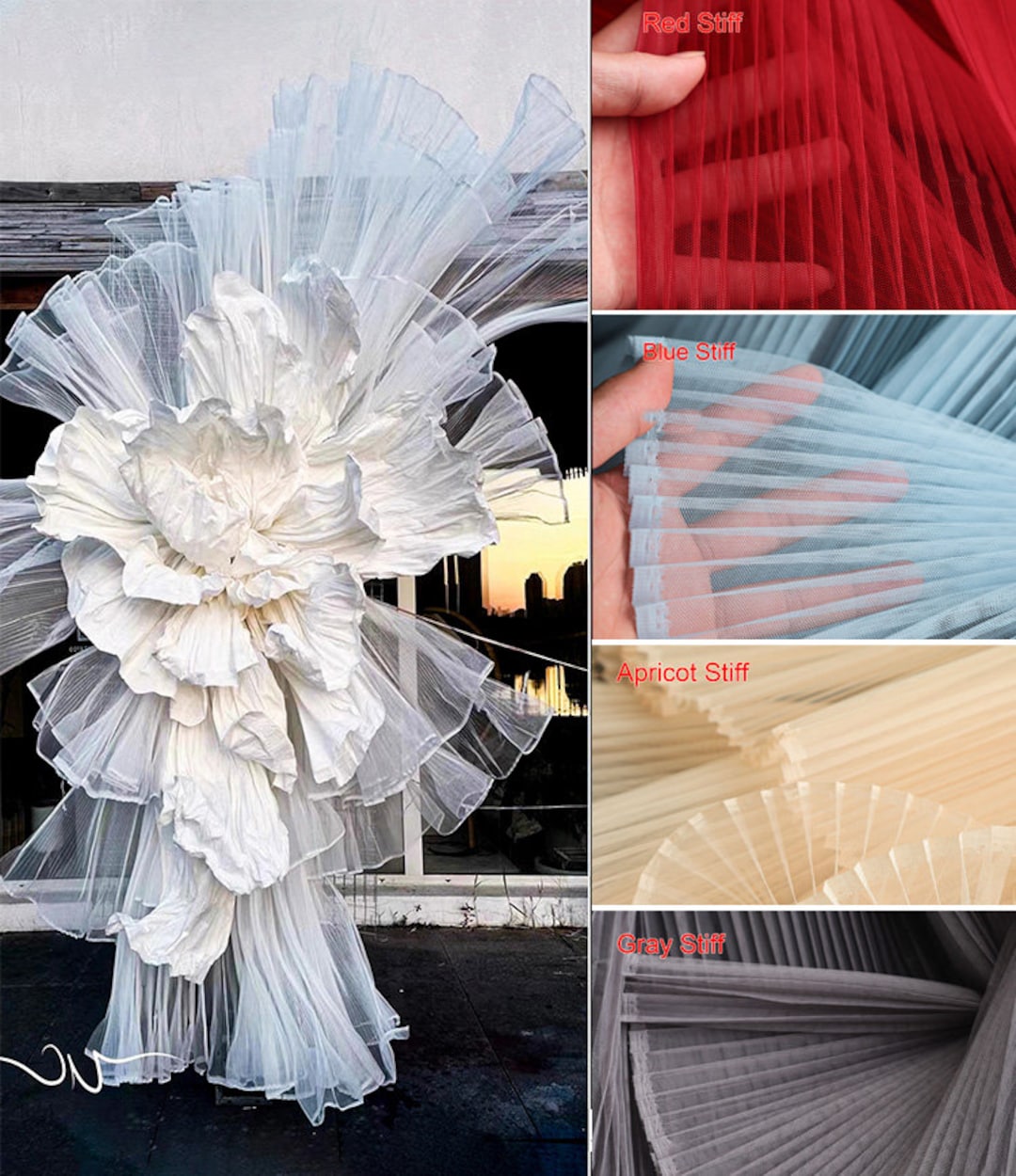 White/black/red/blue/apricot Ruffle Organ Pleated Hard Mesh Stiff ...