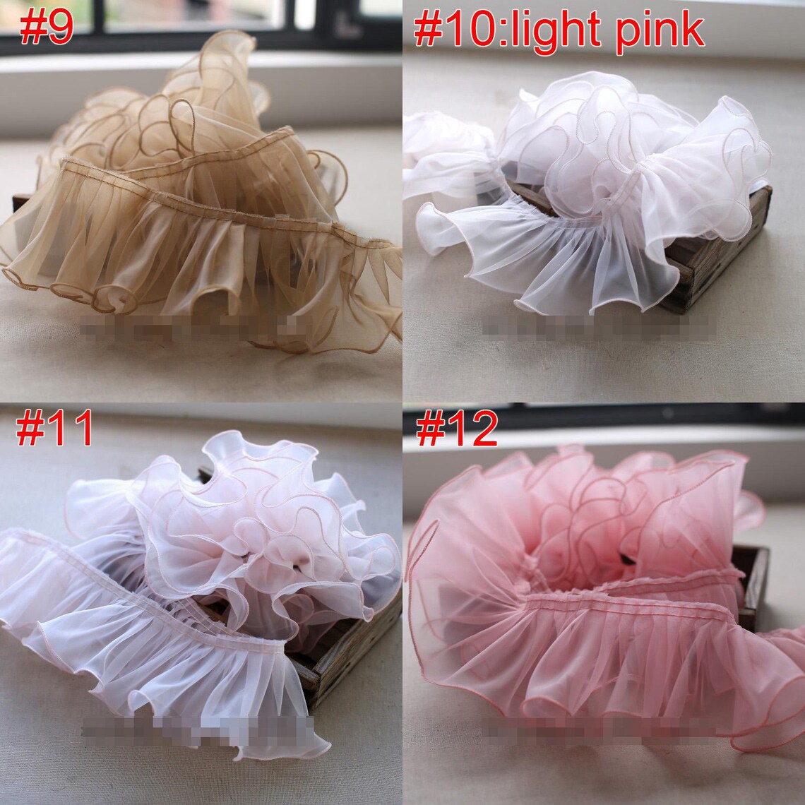 5 Meters 10cm 3.93" Wide 17 Color Organza Tulle Ruffled Pleated Fluffy ...