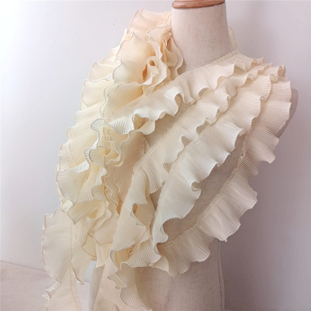 5 Yards 5cm 1.96 Wide Beige Chiffon Ruffled Fabric Embroidery Dress ...