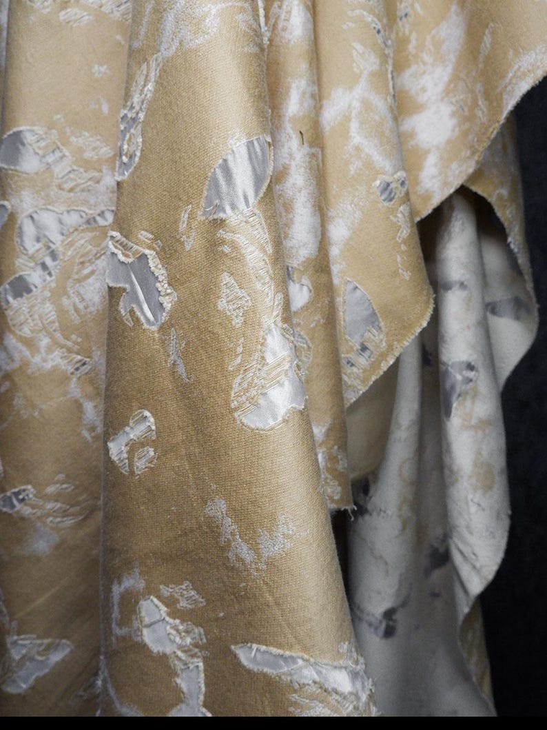 1.4 Meters Wide Khaki Cotton Blended Slightly Transparent Tattered Yarn ...