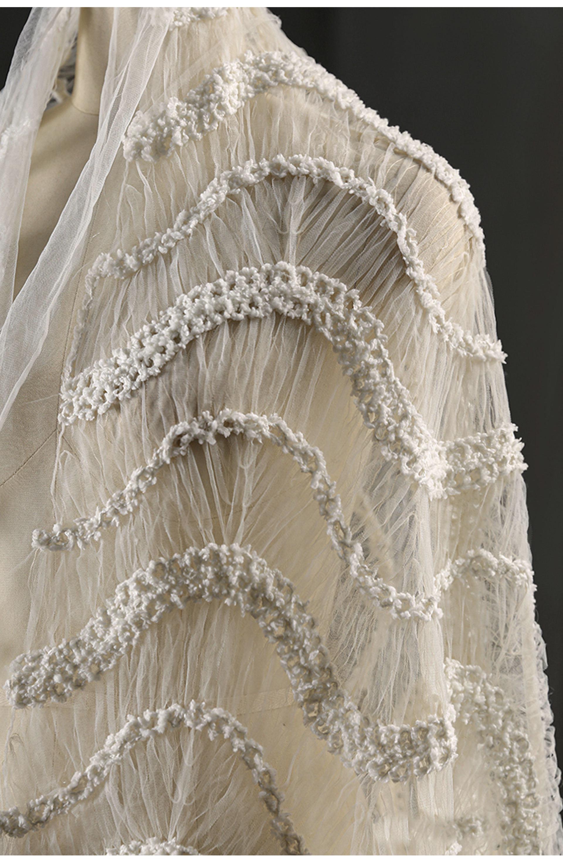 Light Beige Fishbone Texture Perspective Weaving Wave Mesh Fabric Skirt ...