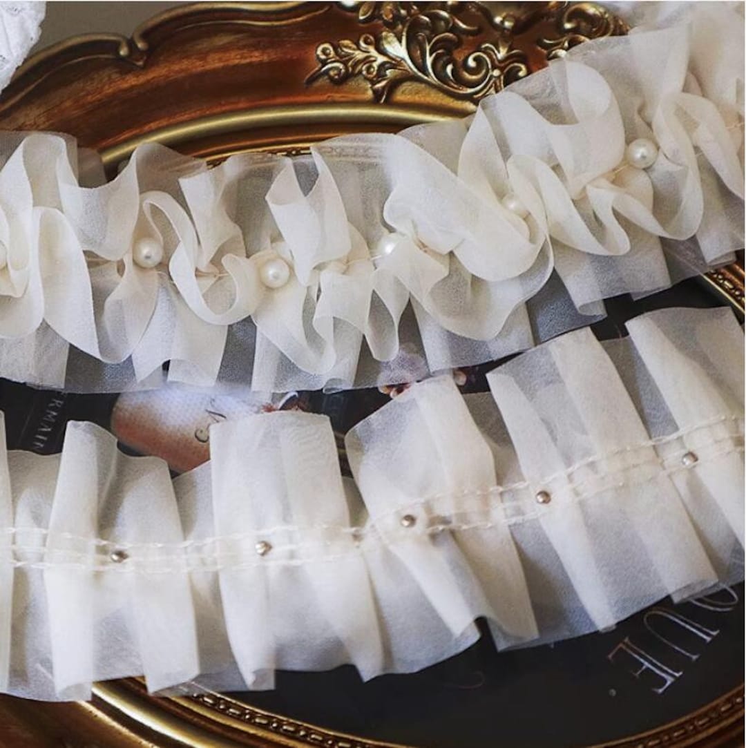 3 Meters 4.5cm 1.77 Wide Beige Beads Chiffon Ruffle Pleat Child Doll ...