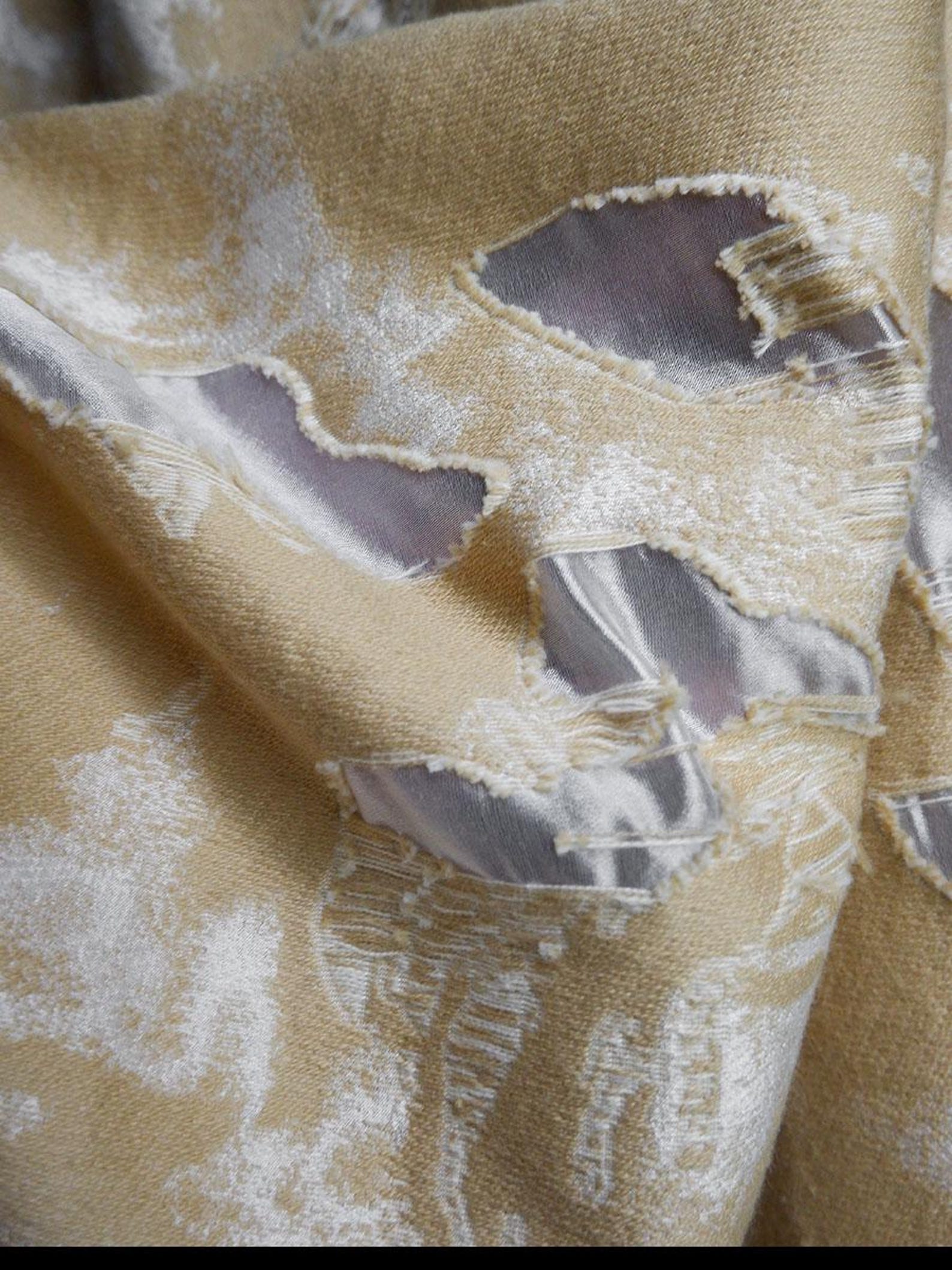1.4 Meters Wide Khaki Cotton Blended Slightly Transparent Tattered Yarn ...
