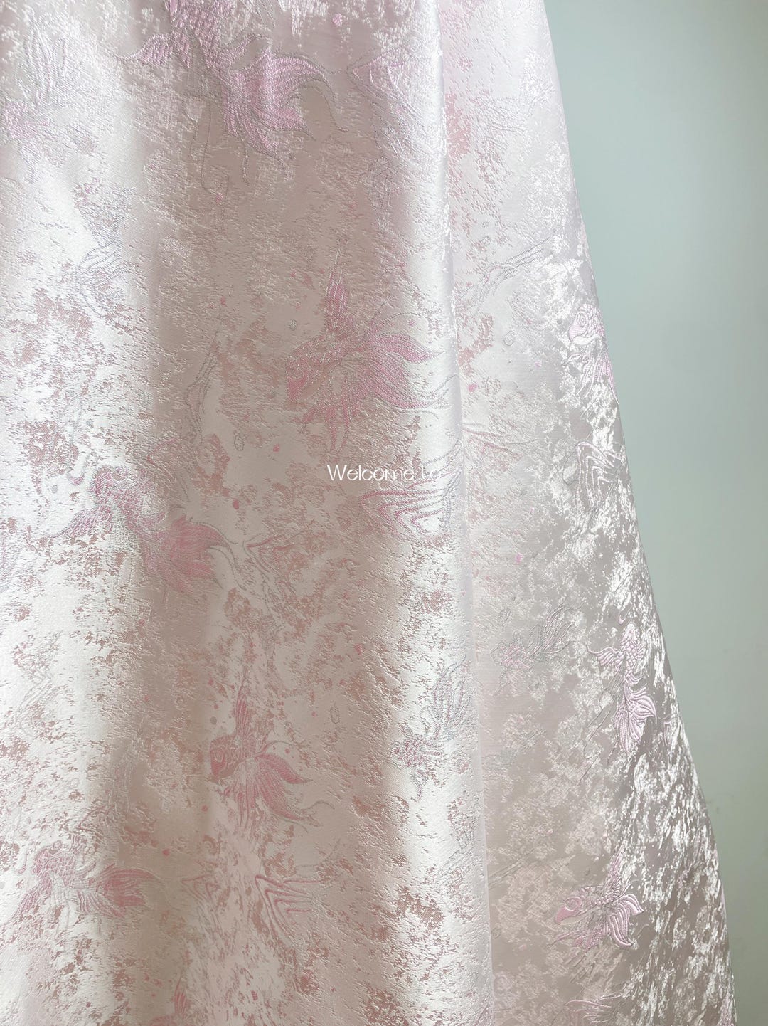 1.5 Meters Wide Pink Gold Fish Jacquard Satin Fabric Handmade Vest Coat ...