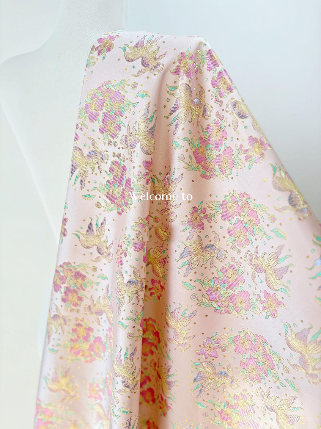1.5 Meters Wide Colorful Gold Fish Weaving Silk Blended Jacquard Fabric ...