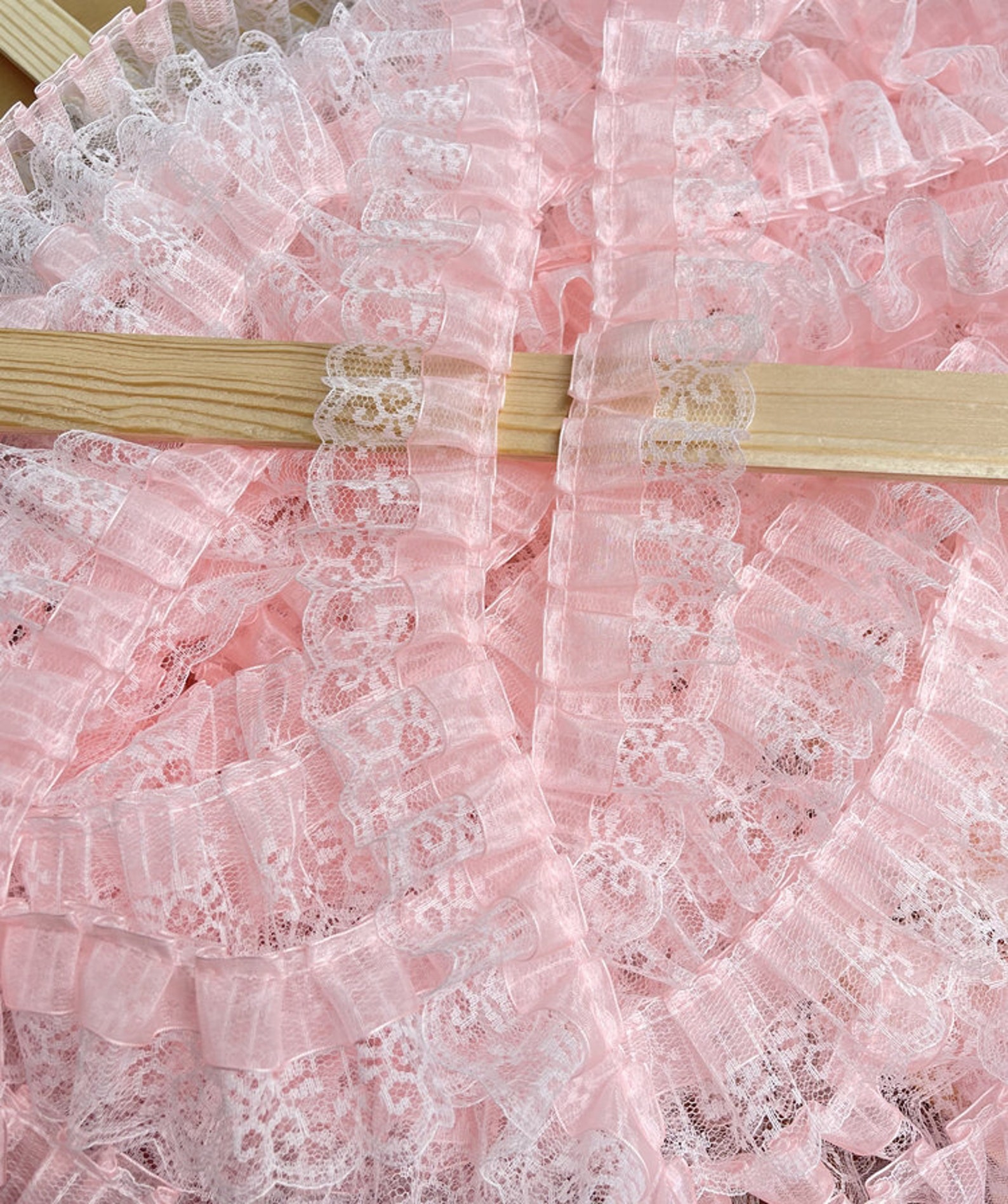 5 Meters 5cm 1.96" Wide Pink Mesh Tulle Ruffle Pleat Fold Diy Child ...