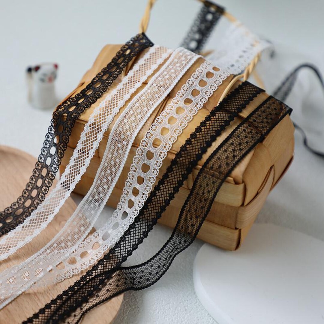 20 Meters 1.4-1.8cm Wide Black/ivory Mesh Lace Trim Ribbon Child Doll ...