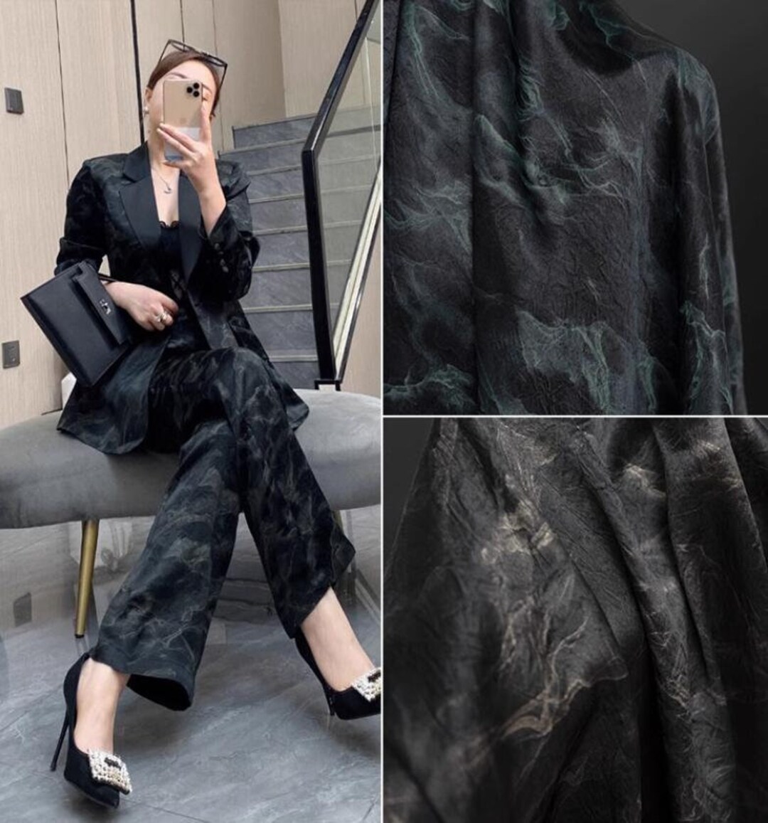 1.38 Meter Wide Black Gold Green Acetic Acid Satin Tie Dye Fabric Dress ...