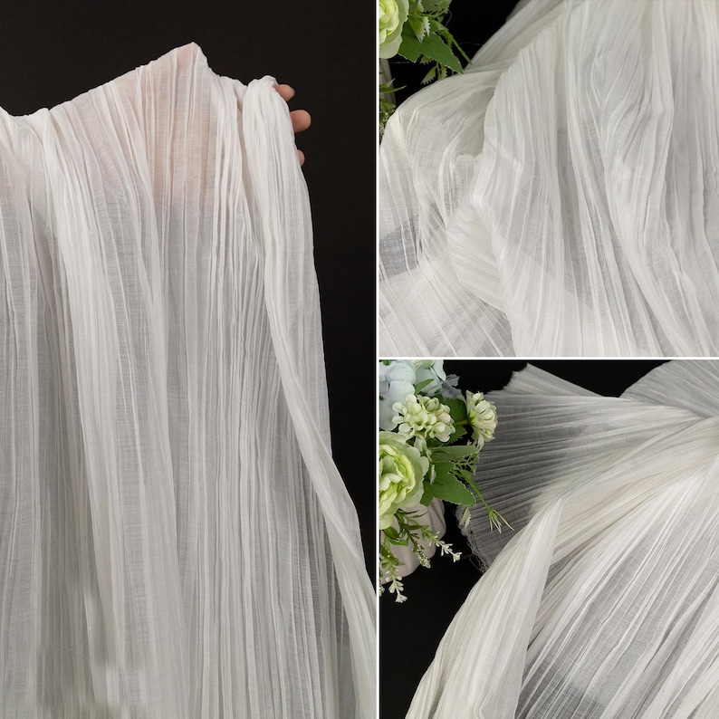 Ivory Textured Irregular Striped Pleat Fabric Handmade Shirt Skirt ...