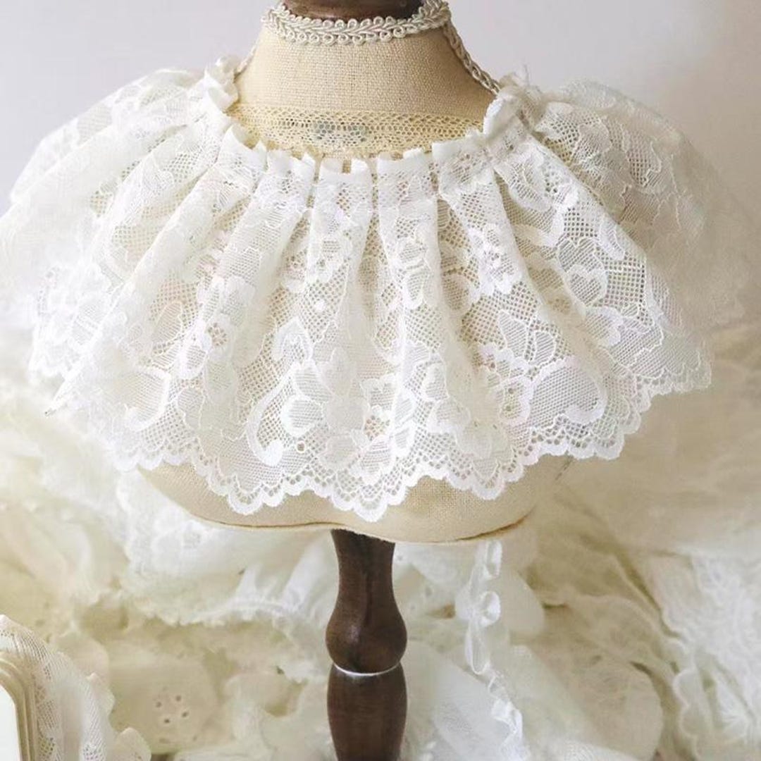 3 Meters 10cm 3.93" Wide Ivory Mesh Fabric Embroidery Lace Trim Ribbon ...