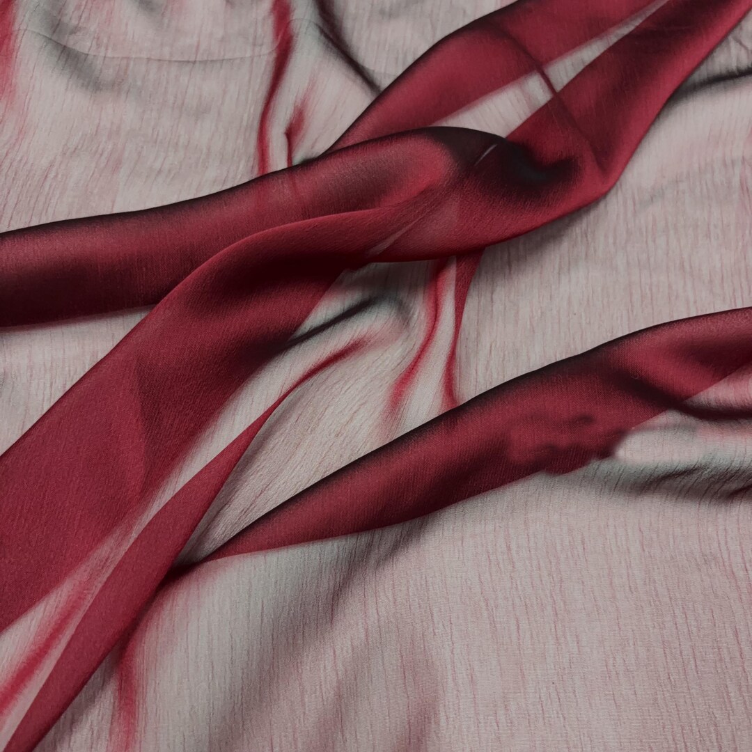 Wine Red Drape Semi Transparent Striped Double Crepe Chiffon Gauze ...