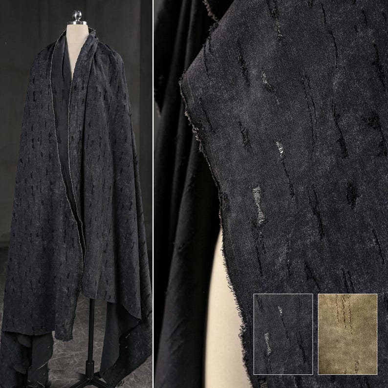 Tawny Vintage Distressed Denim Fabric With Fine Holes Creative Canvas ...