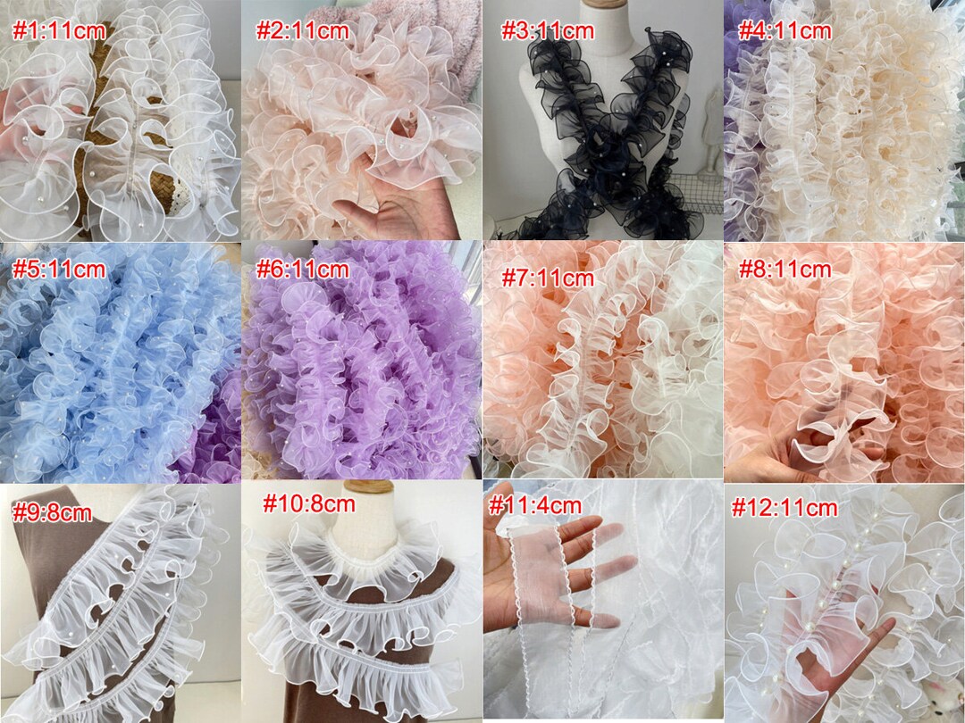 5-15 Meter 4-11cm Wide Ivory/pink Beads Ruffled Pleated Organza ...