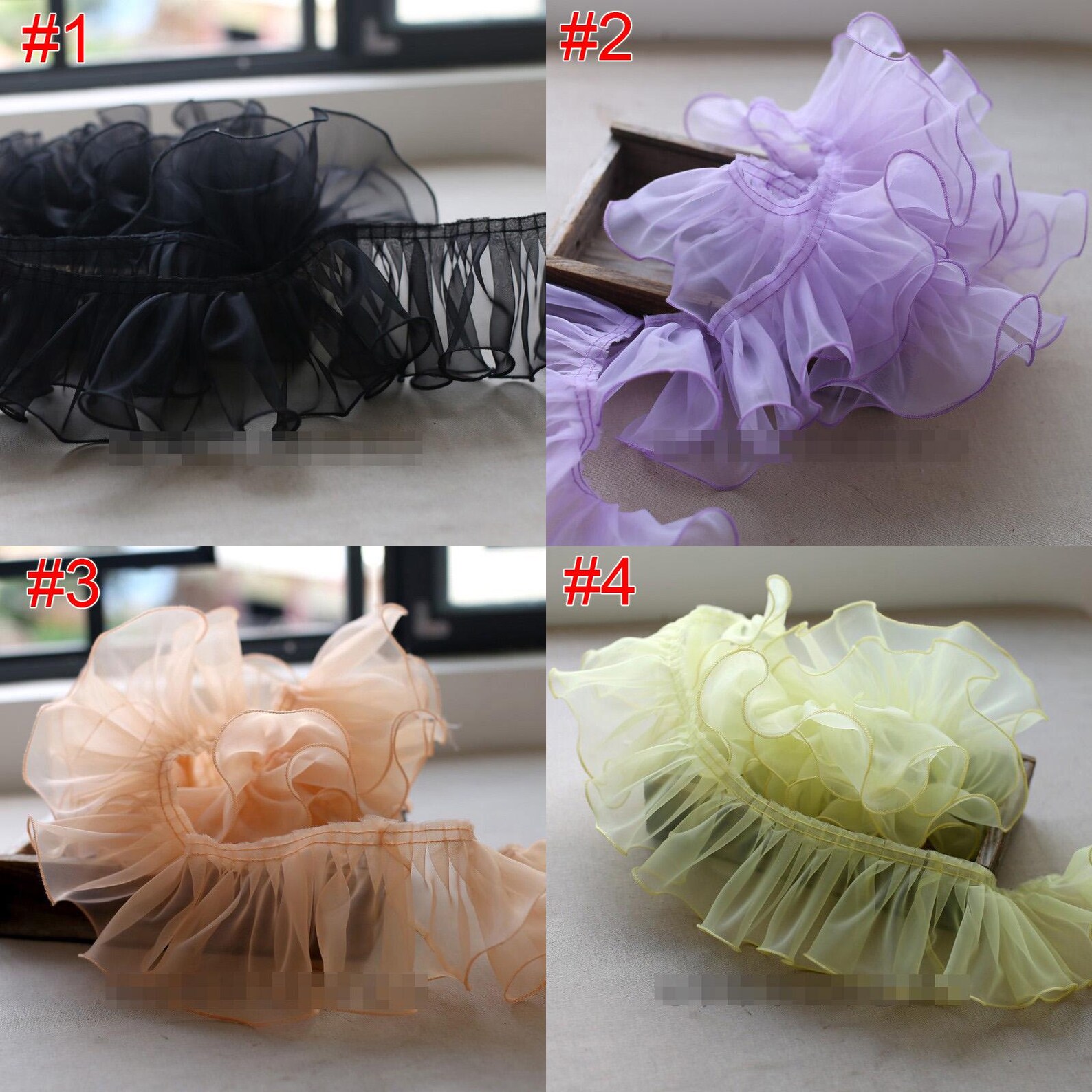 5 Meters 10cm 3.93" Wide 17 Color Organza Tulle Ruffled Pleated Fluffy ...