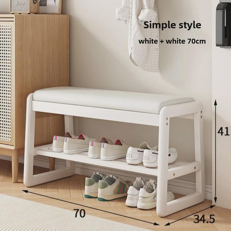 Solid Wood Woven Shoe Stool Entryway Storage Seat for Home - Etsy