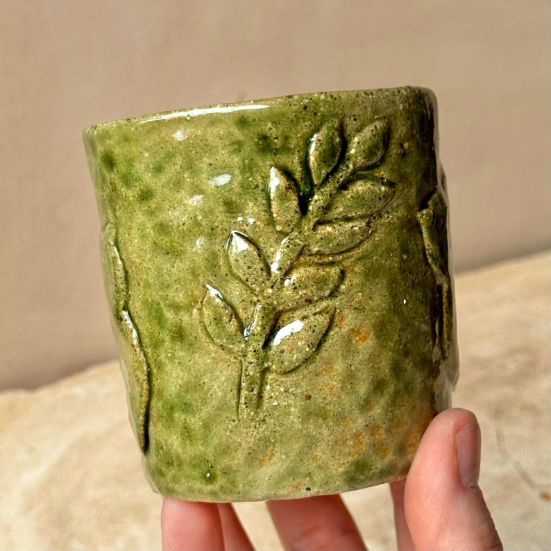 Handmade Ceramic Travel Mug in Forest Green With Folk Art Bird Design ...