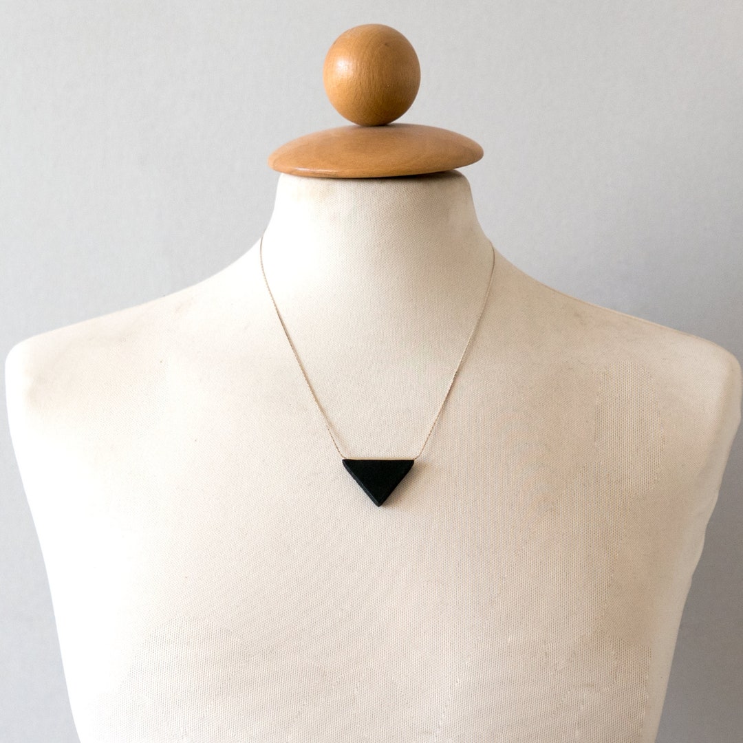 Black Matte Jesmonite Triangle Necklace | Minimalist Handmade Geometric ...