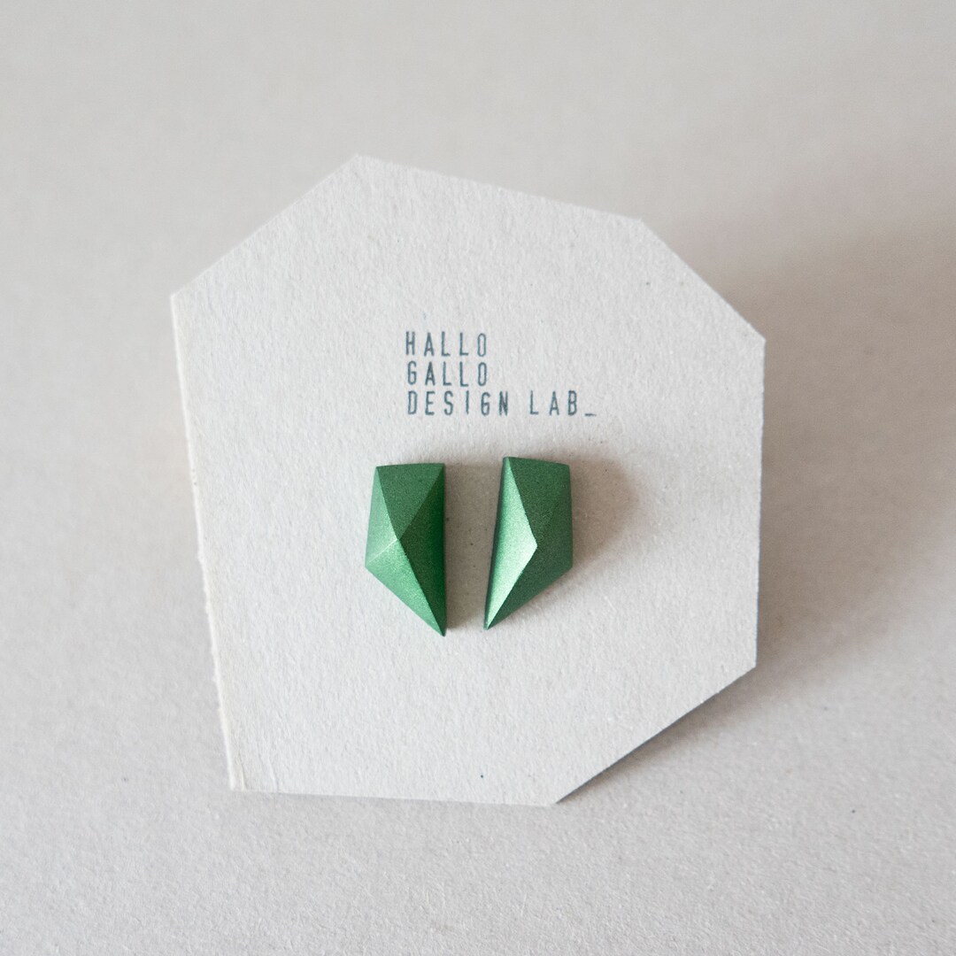 Metallic Green Polygon Triangle Geometric Minimalist Earrings Unisex ...
