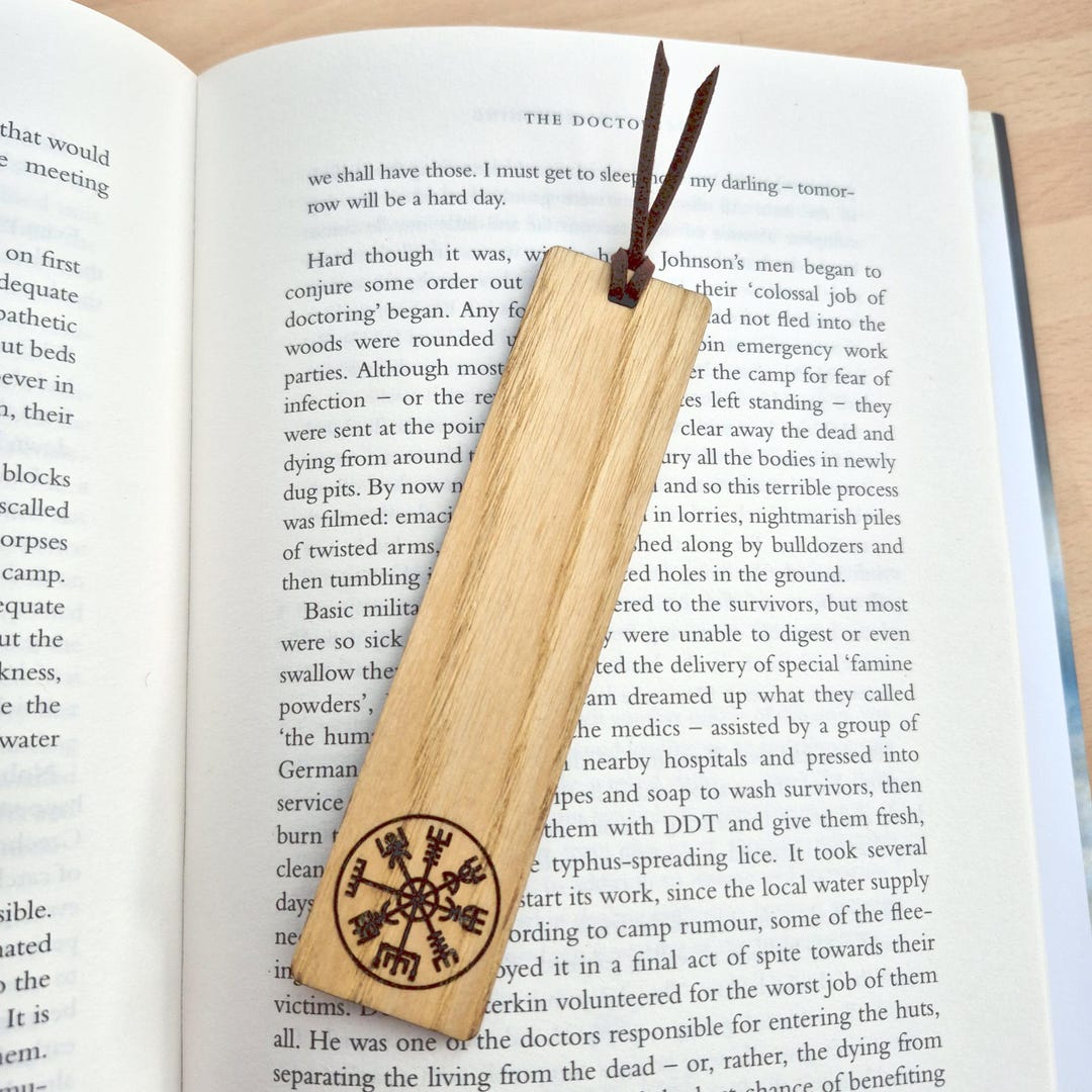 Vegvisir Design Wooden Bookmark – Ash Faced MDF, Oiled Finish & Suede ...