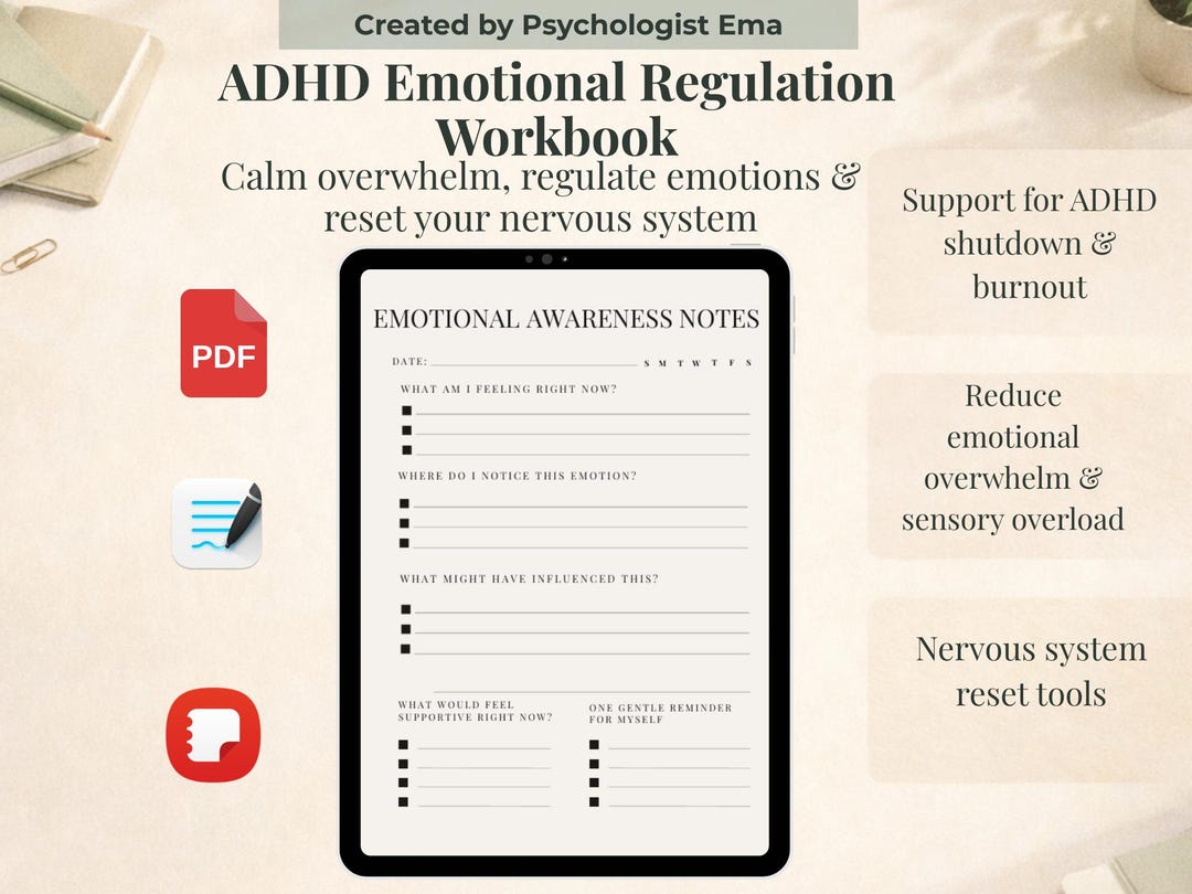 ADHD Emotional Regulation Workbook | Nervous System Reset Burnout ...