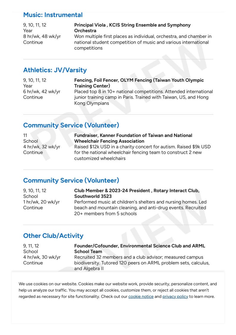 Common App Activity Sheet Template for High School Students | Printable ...