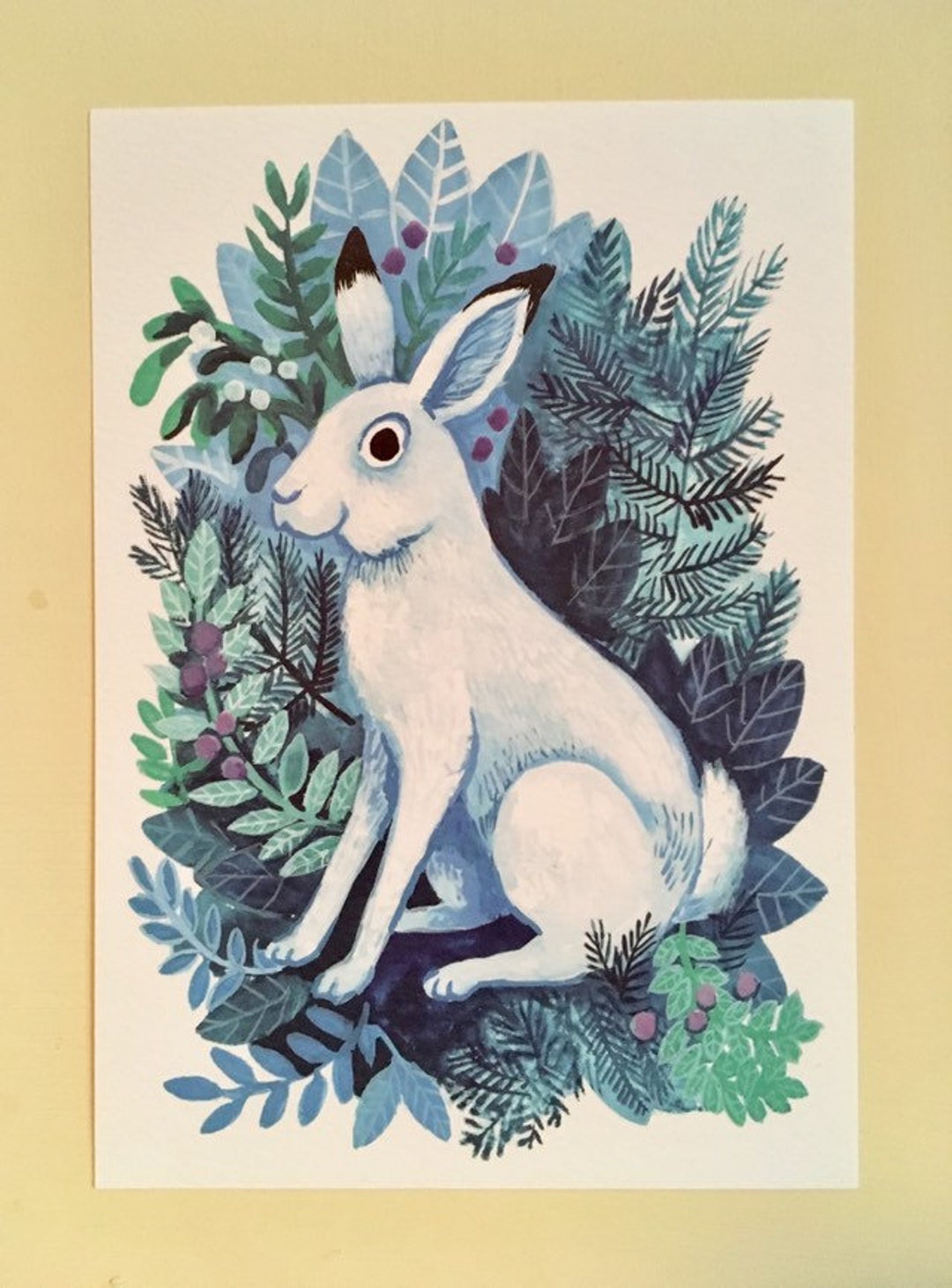 Winter Mountain Hare A5 Art Print - White Rabbit Illustration - Etsy