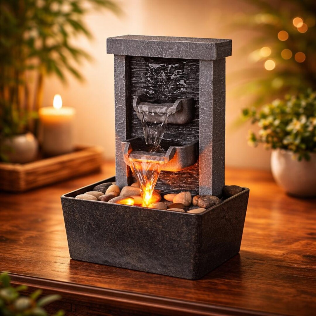Indoor Tabletop Water Fountain 10.3 In, Relaxing Waterfall Nature Decor ...